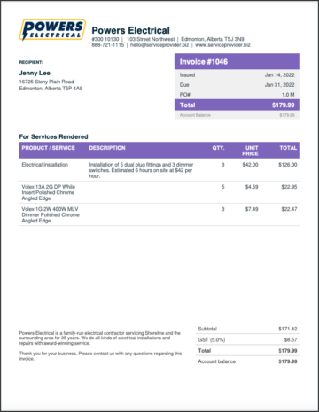 Free Electrical Invoice Template - Edit and Download