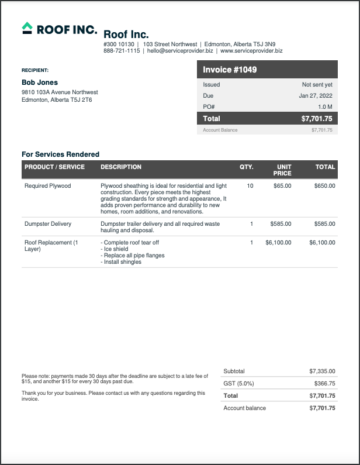 Free Roofing Invoice Template | Invoice Generator | Jobber