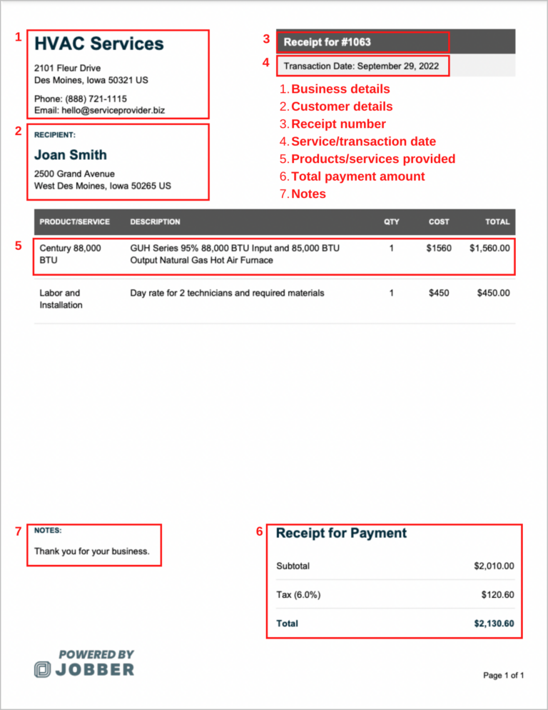 Free HVAC Receipt Template | Edit & Download | Jobber