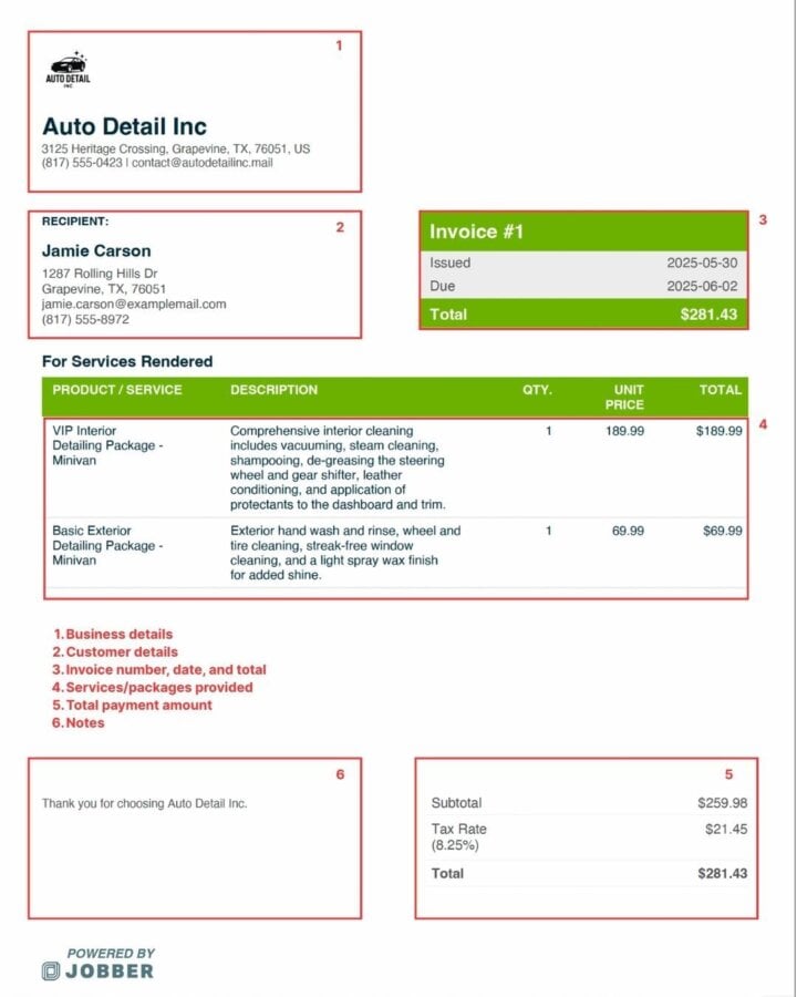 Free Auto Detailing Invoice Template - Edit & Download